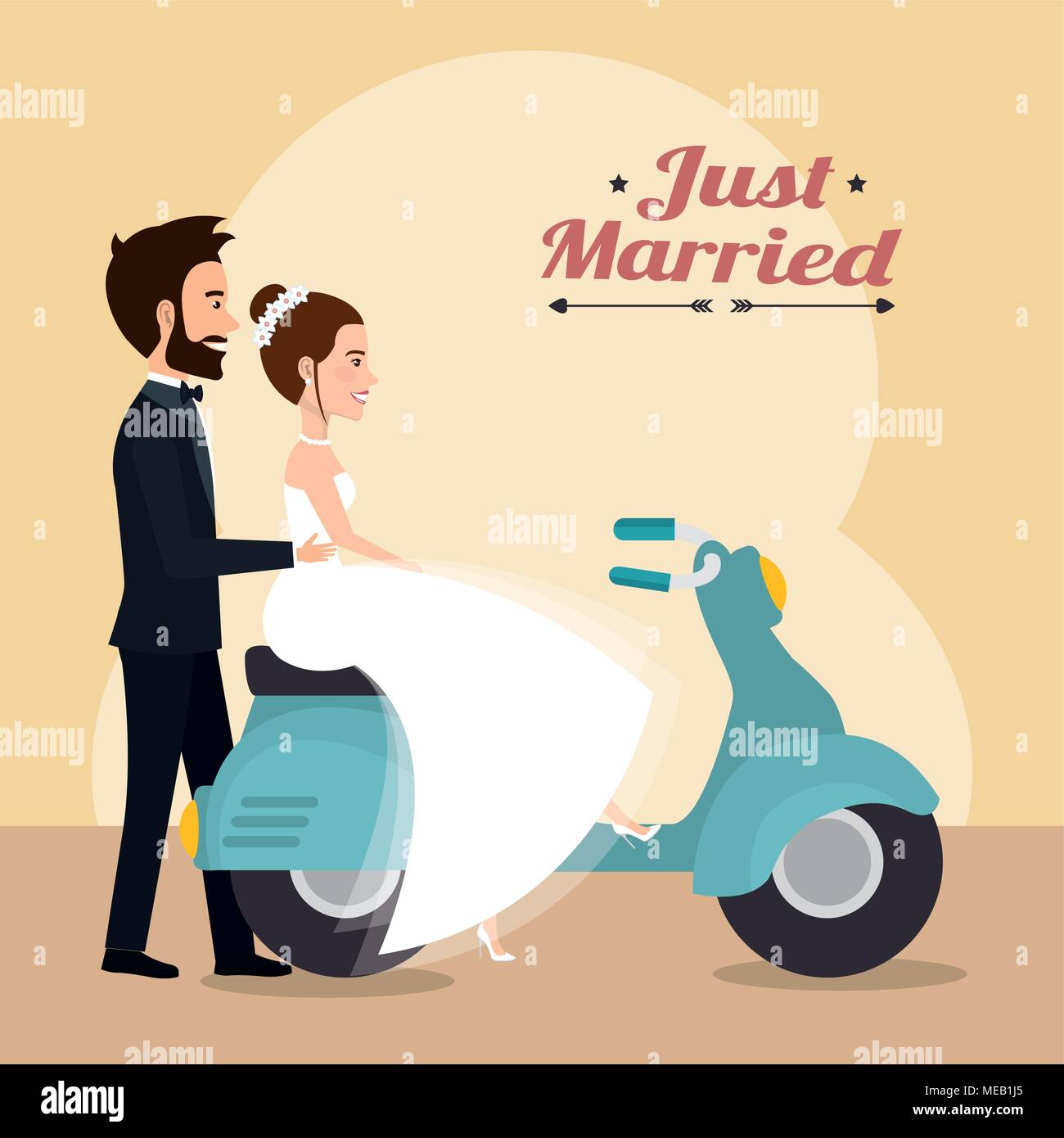 just married couple in motorcycle avatars characters vector ...