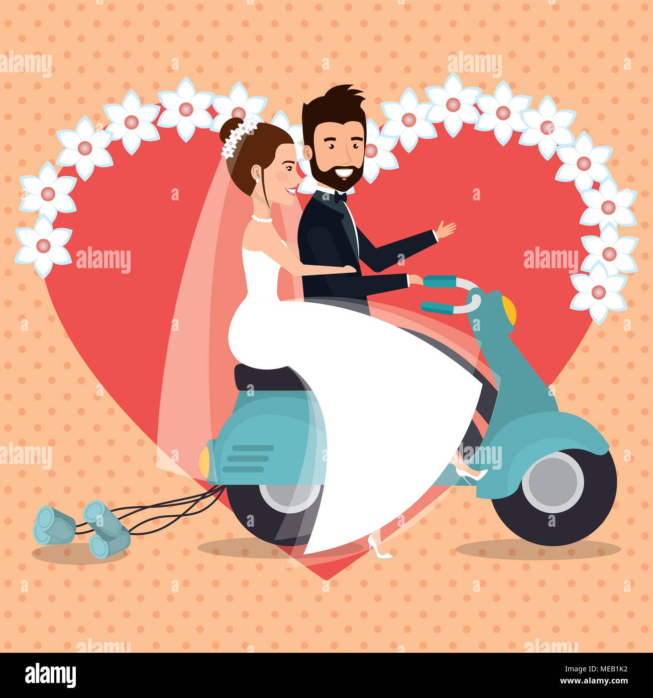 just married couple in motorcycle avatars characters vector ...