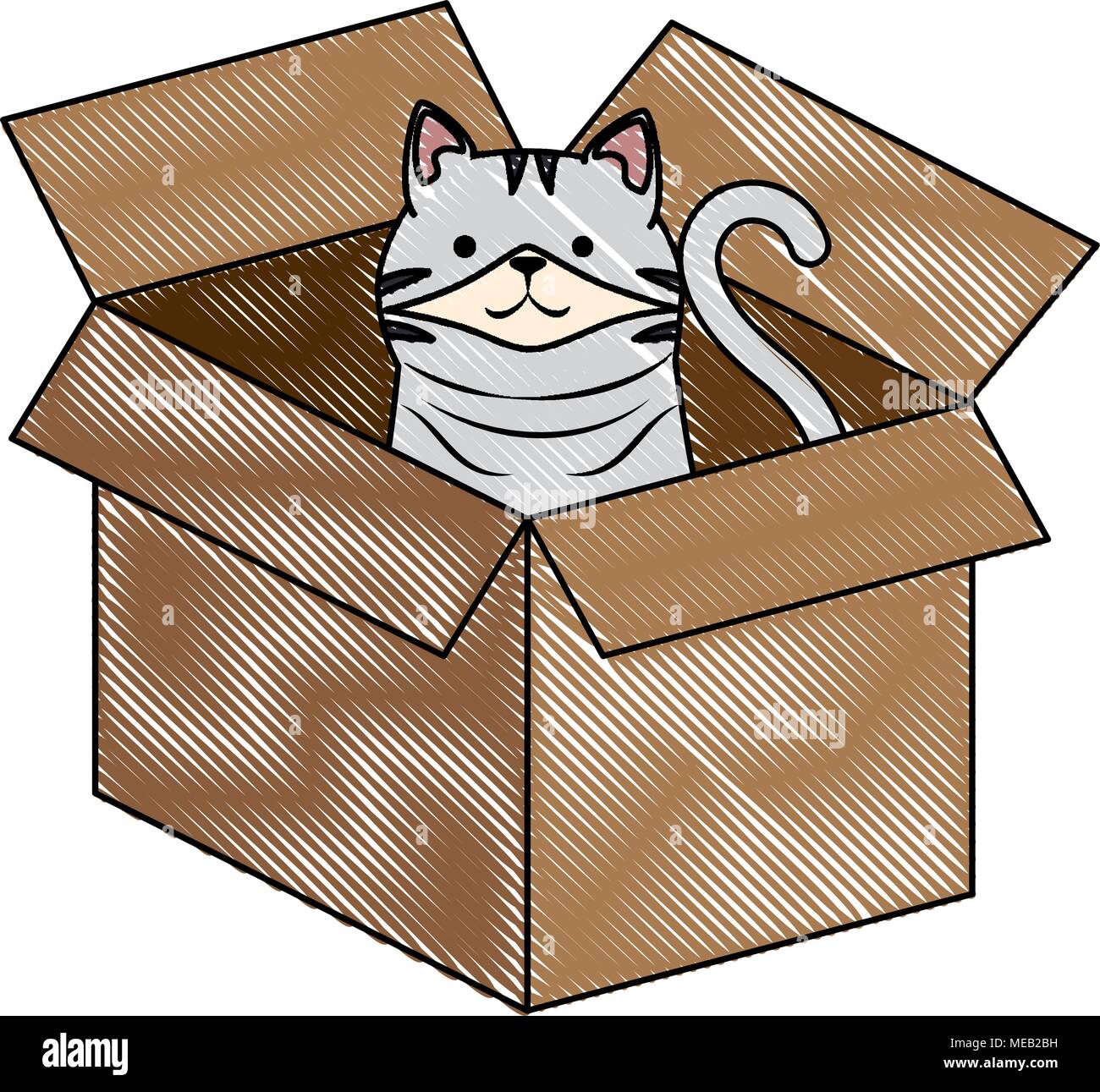 cute cat mascot in carton box character vector illustration design ...