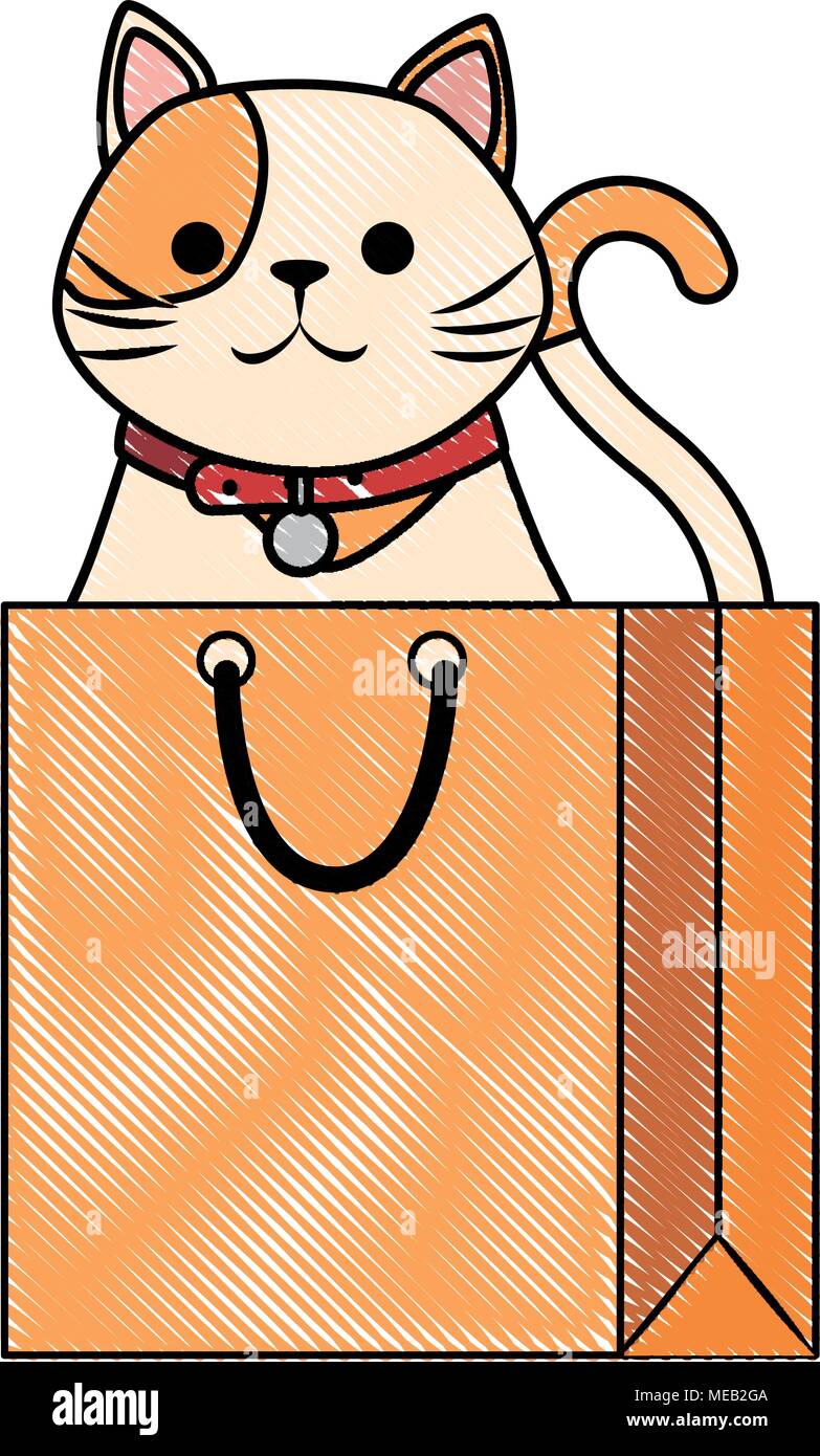 cute cat mascot in shopping bag character vector illustration design ...