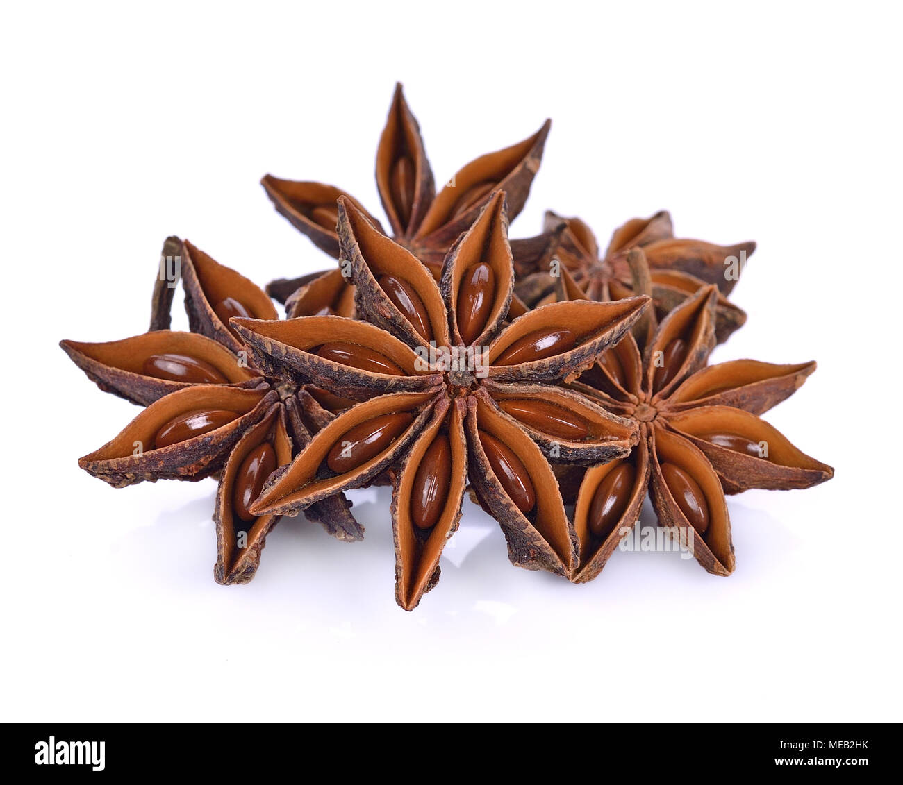 Star anise spice fruits and seeds isolated on white background Stock ...