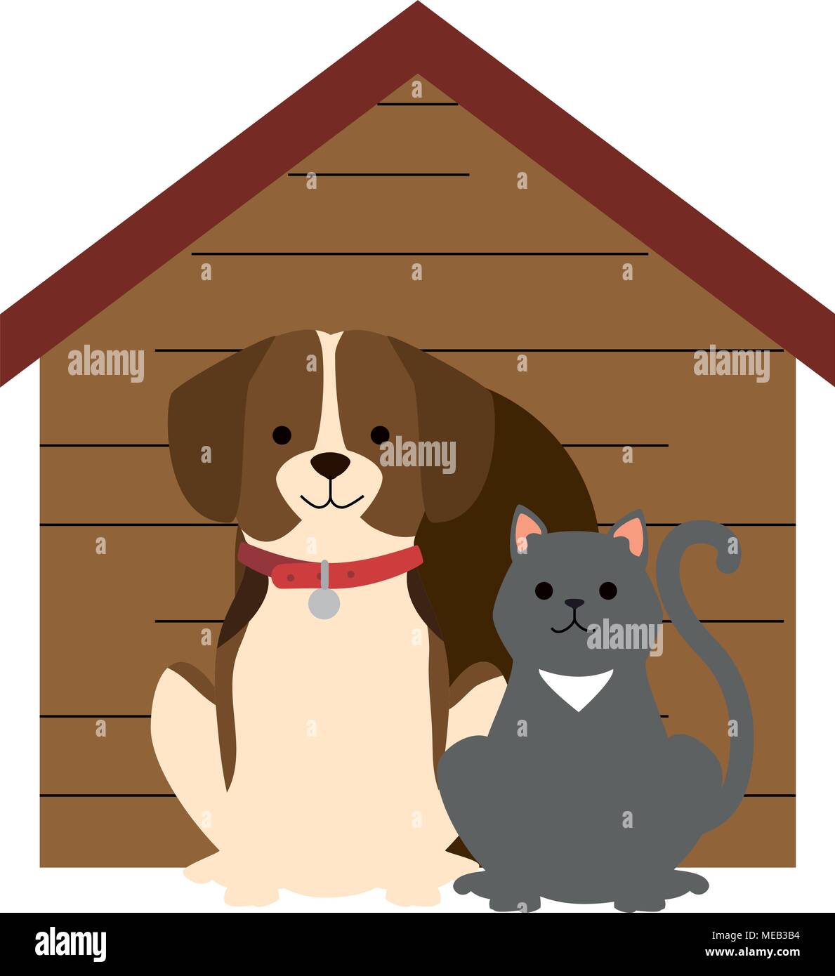 cute dog and cat with wooden house characters Stock Vector Image & Art ...