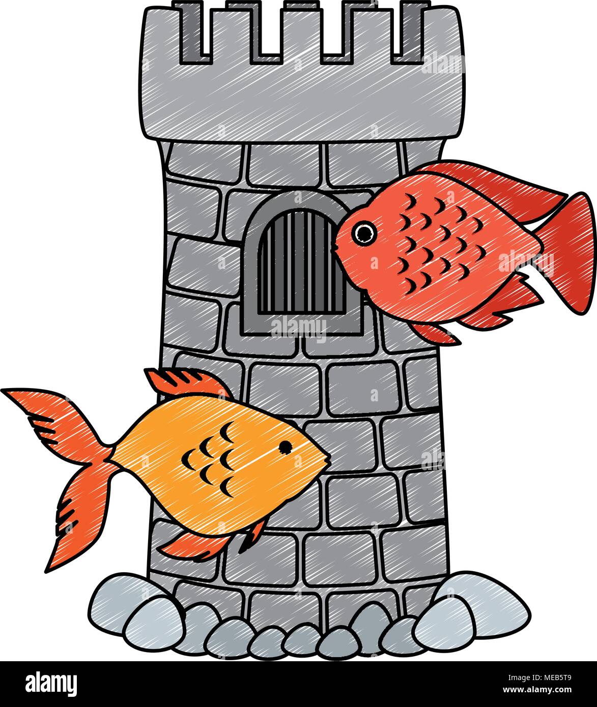castle tower aquarium with colors fish Stock Vector Image & Art - Alamy
