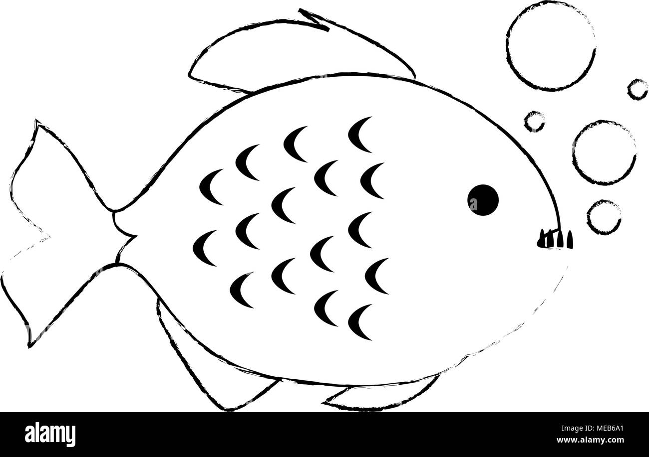 Fish Bubbles Black And White Clipart