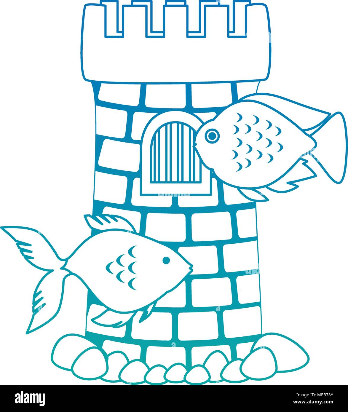 castle tower aquarium with seaweed and color fish Stock Vector Image ...