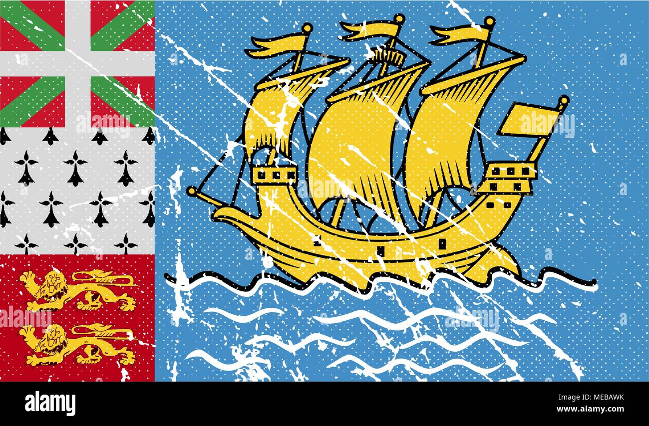 Flag of Saint Pierre and Miquelon, France with old texture. Vector ...
