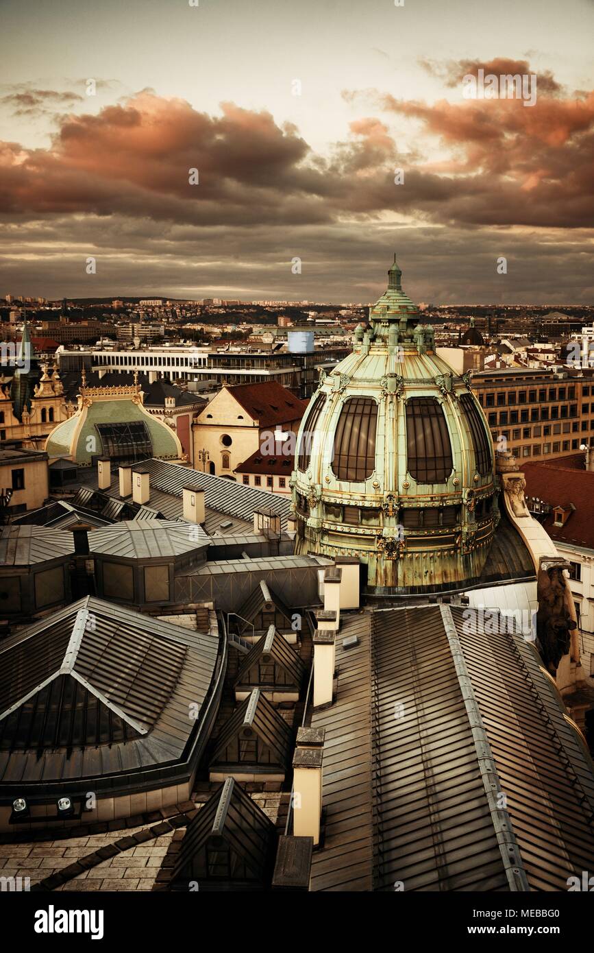 Prague skyline rooftop view with historical buildings in Czech Republic ...