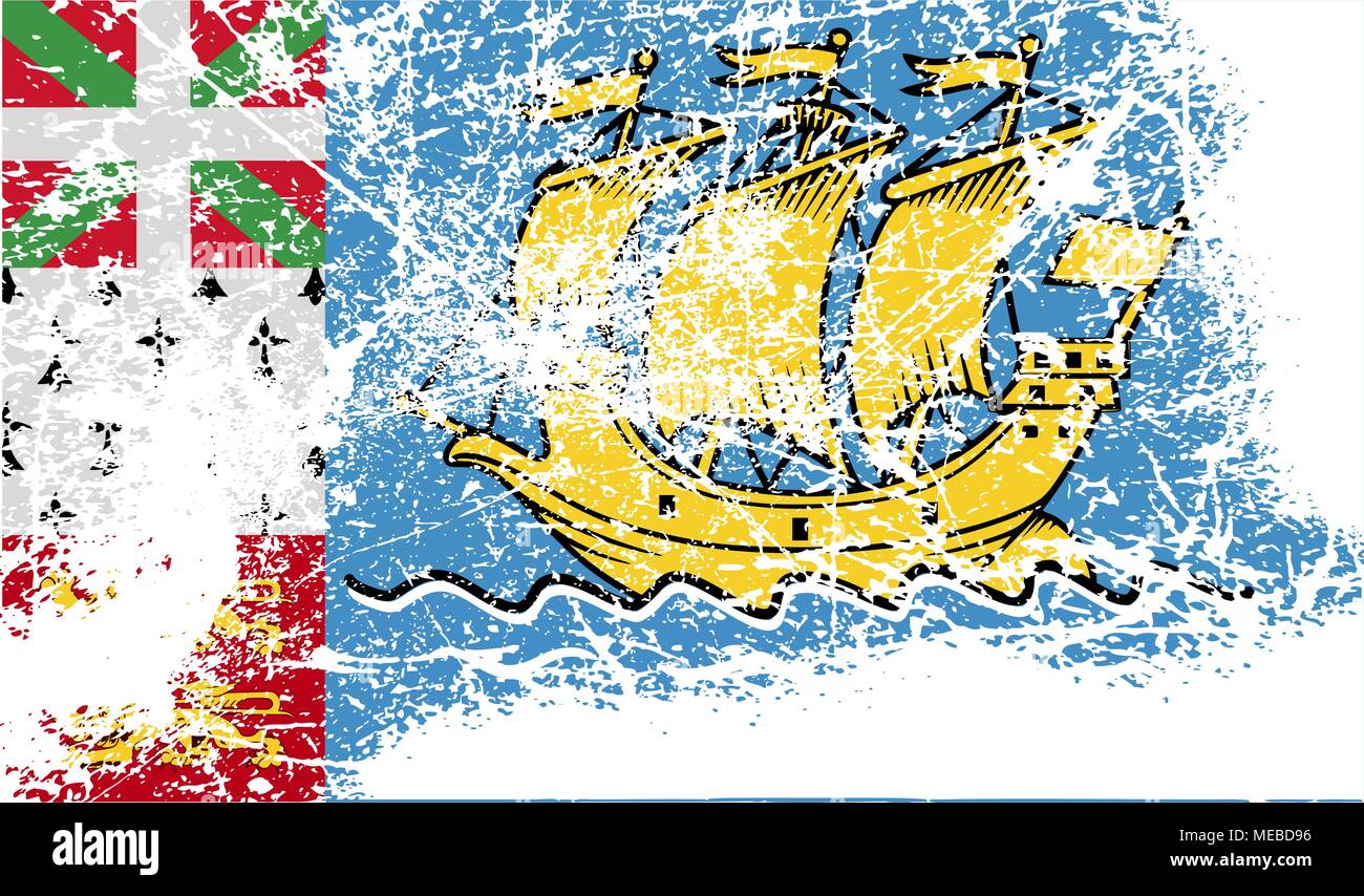 Flag of Saint Pierre and Miquelon, France with old texture. Vector ...