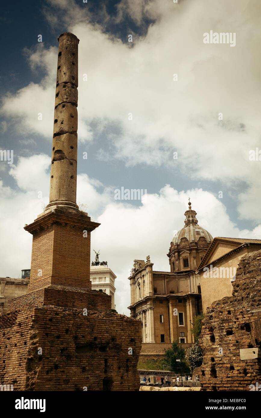 Columns. Rome Forum with ruins of historical buildings. Italy Stock ...
