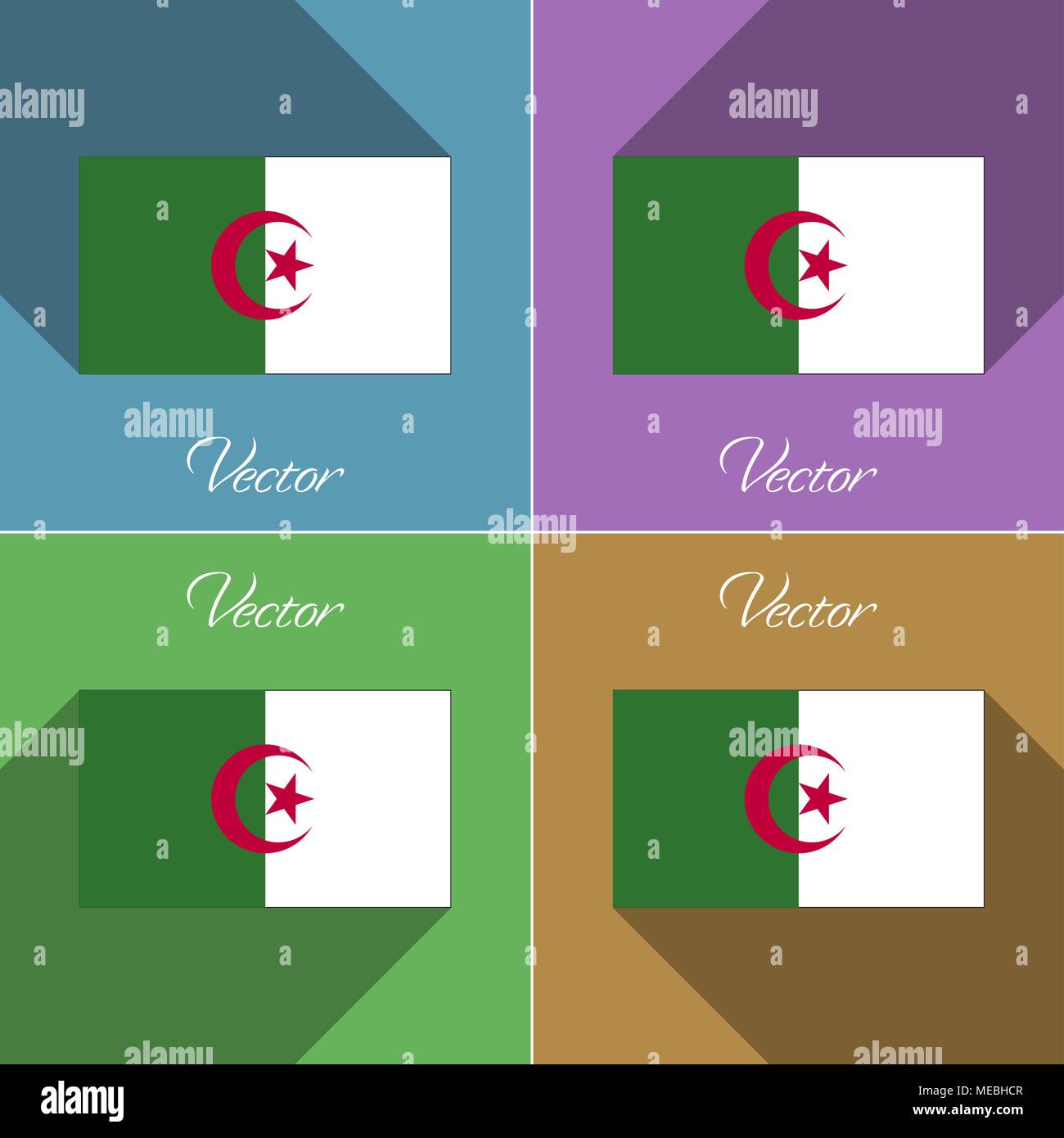Flags of Algeria. Set of colors flat design and long shadows. Vector ...