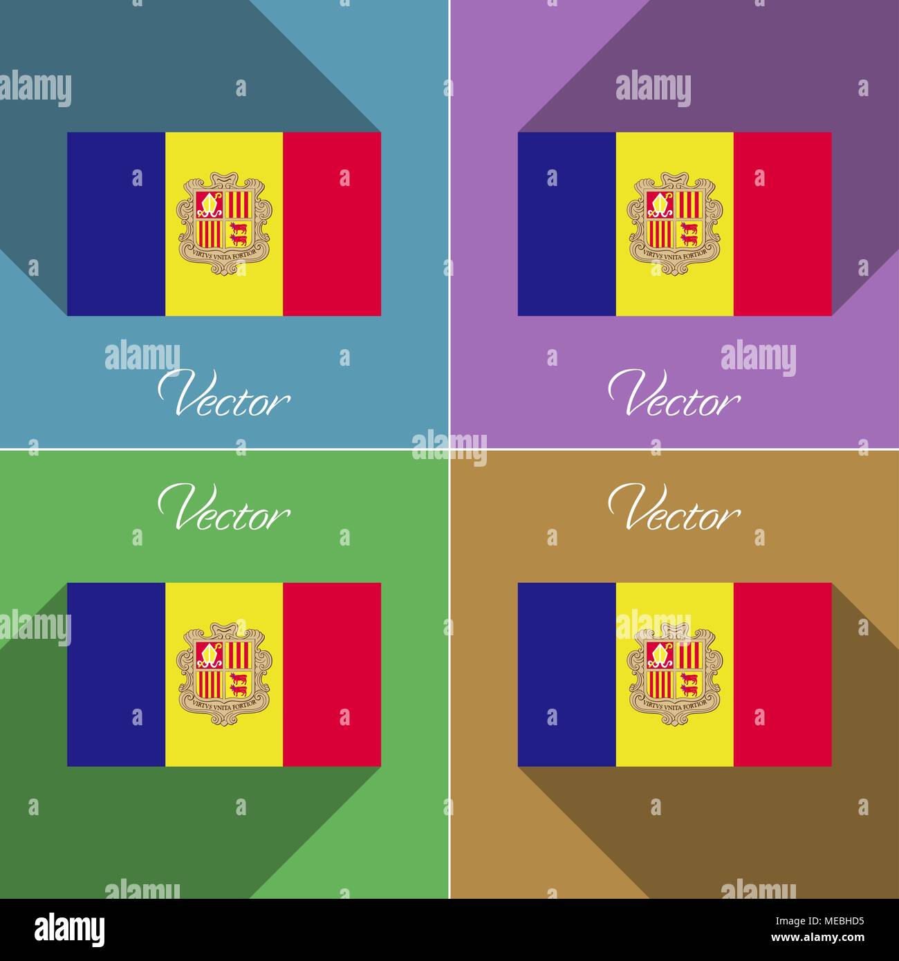 Flags of Andorra. Set of colors flat design and long shadows. Vector ...