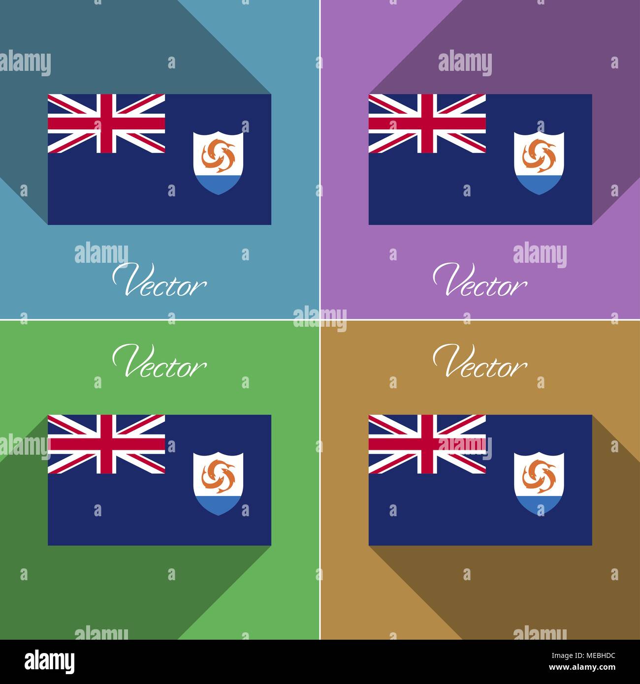 Flags of Anguilla. Set of colors flat design and long shadows. Vector ...