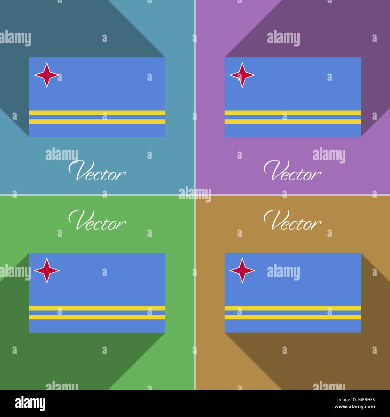 Flags of Aruba. Set of colors flat design and long shadows. Vector ...