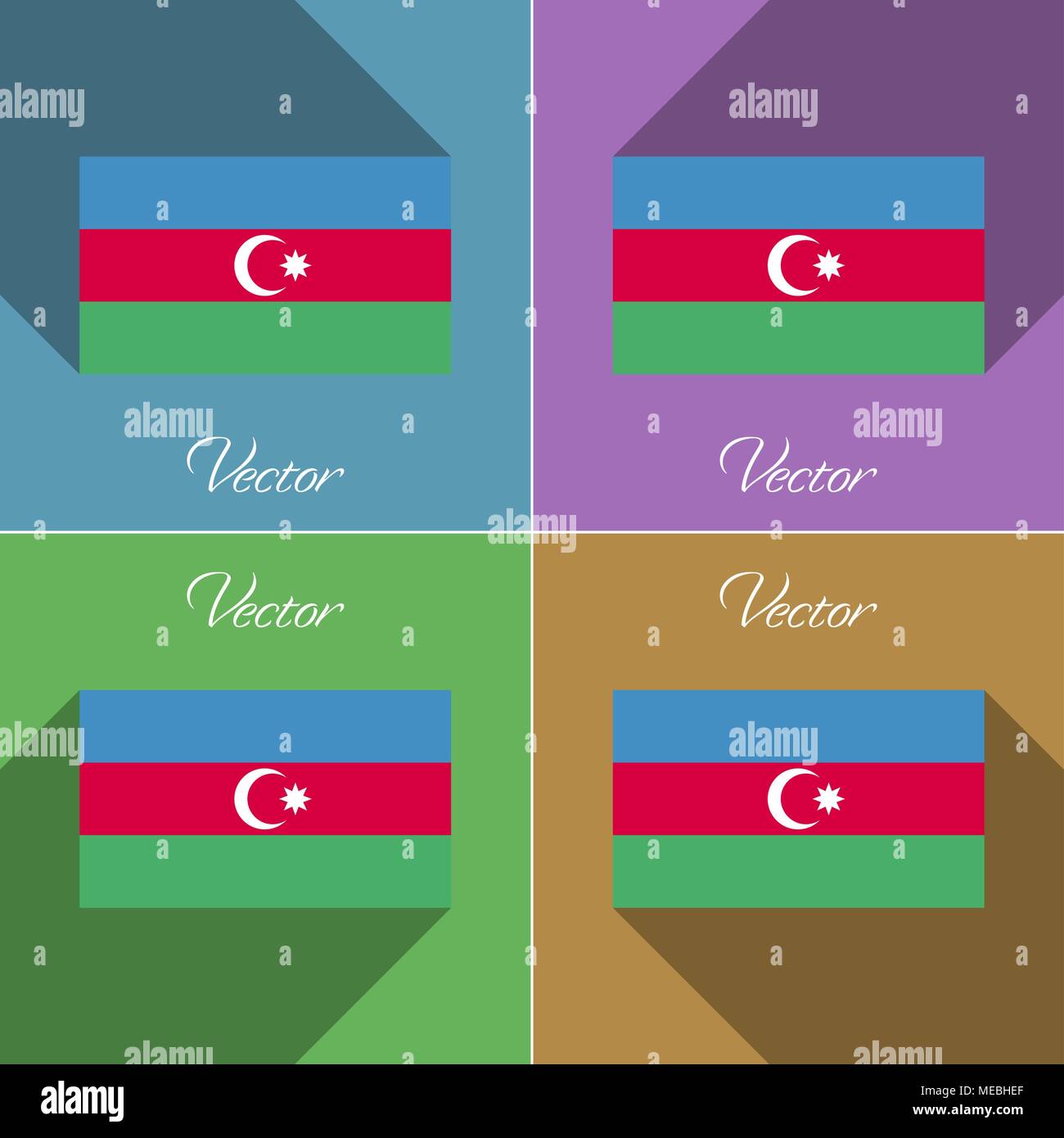 Flags of Azerbaijan. Set of colors flat design and long shadows. Vector ...