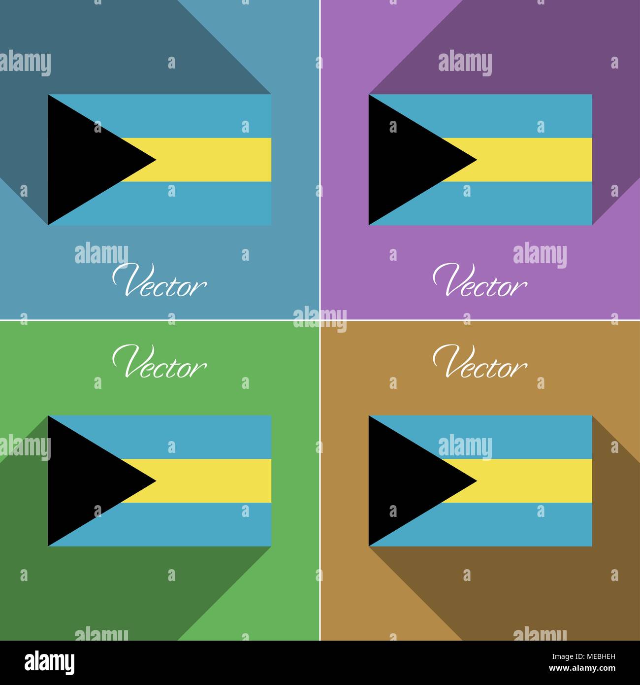 Flags of Bahamas. Set of colors flat design and long shadows. Vector ...