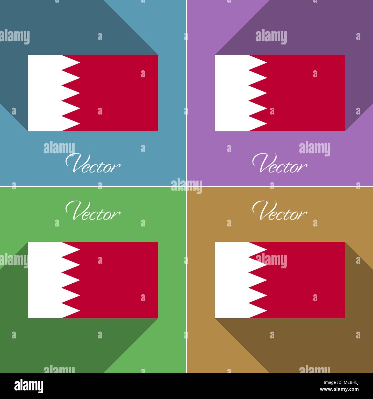 Flags of Bahrain. Set of colors flat design and long shadows. Vector ...