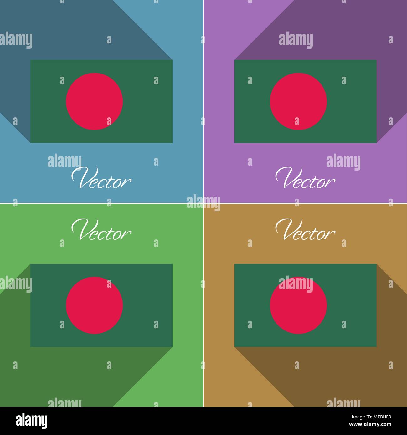 Flags of Bangladesh. Set of colors flat design and long shadows. Vector ...