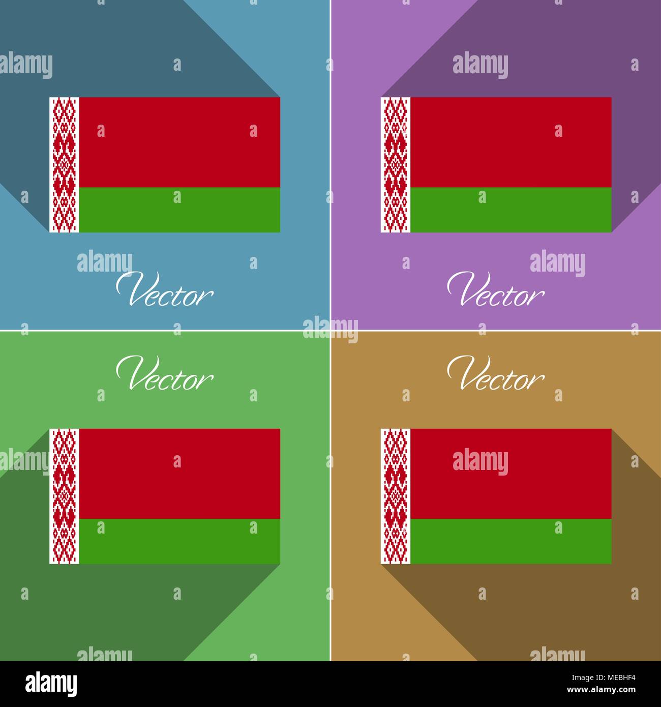 Flags of Belarus. Set of colors flat design and long shadows. Vector ...
