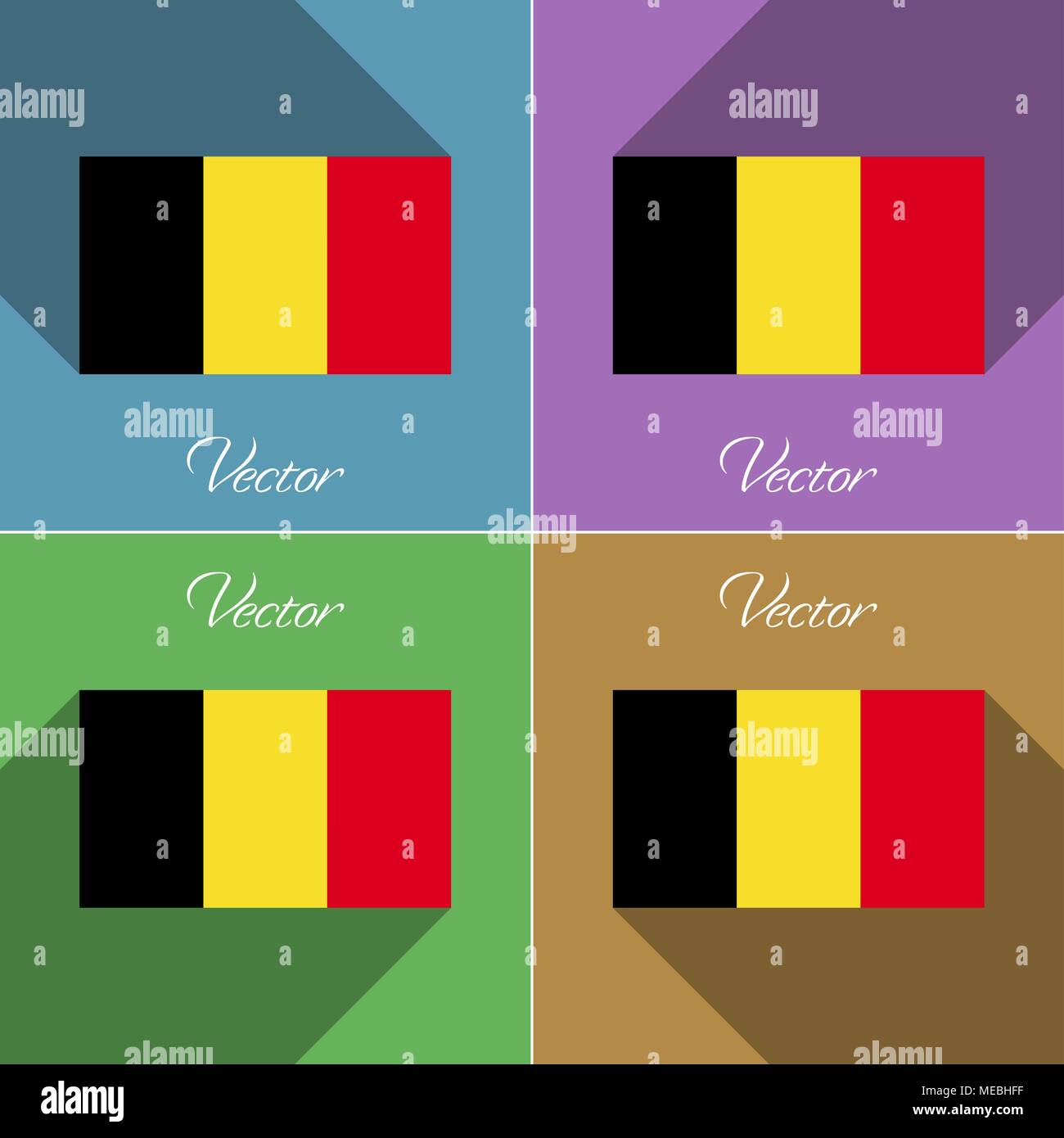 Flags of Belgium. Set of colors flat design and long shadows. Vector ...