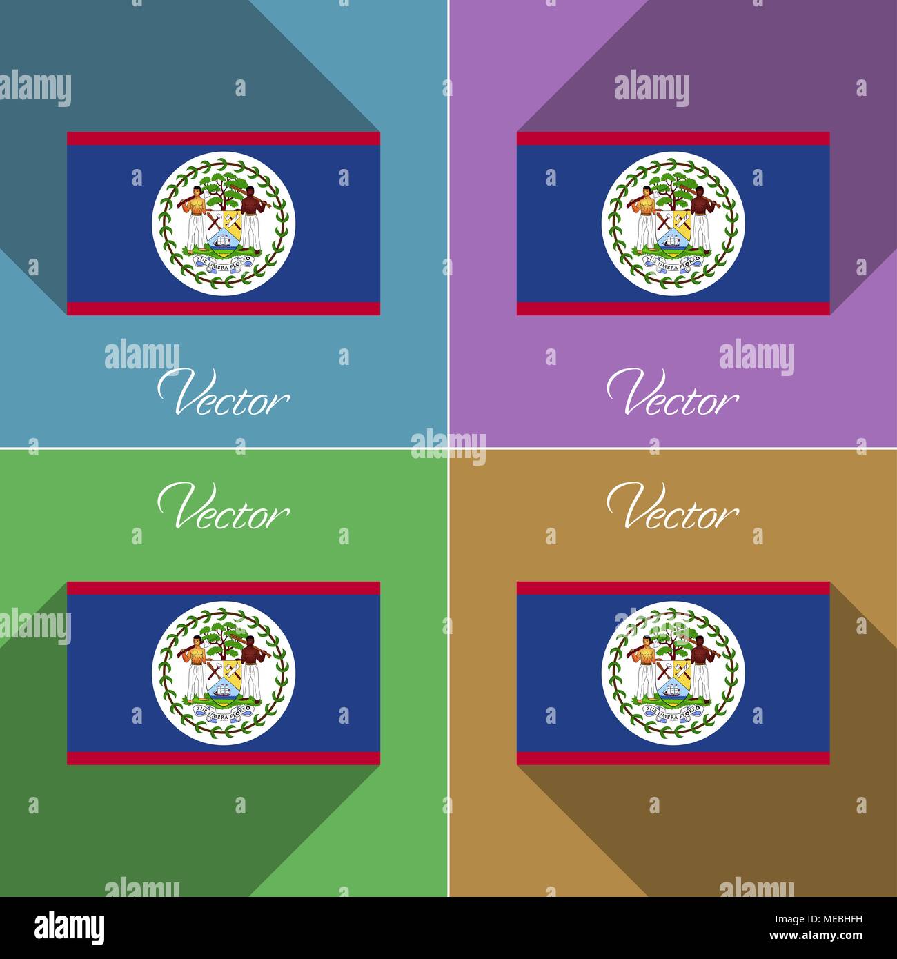 Flags of Belize. Set of colors flat design and long shadows. Vector ...