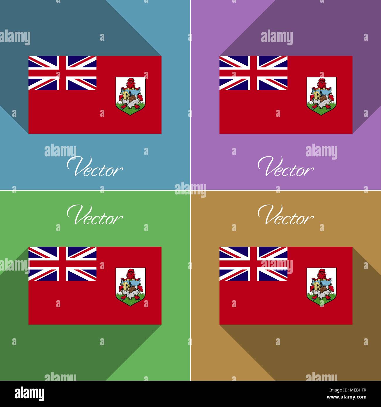 Flags of Bermuda. Set of colors flat design and long shadows. Vector ...