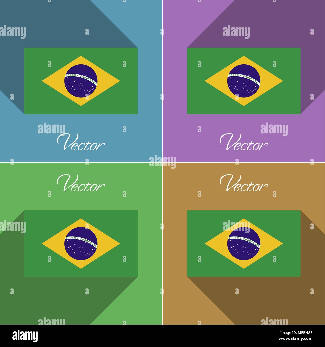 Flags of Brazil. Set of colors flat design and long shadows. Vector ...