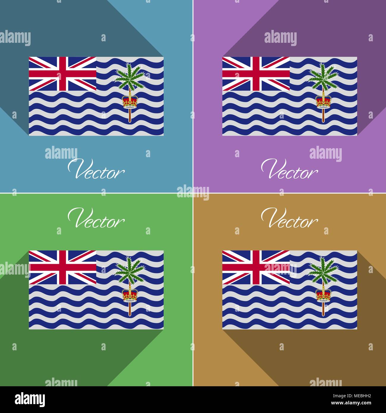 Flags of British Indian Ocean Territory. Set of colors flat design and ...