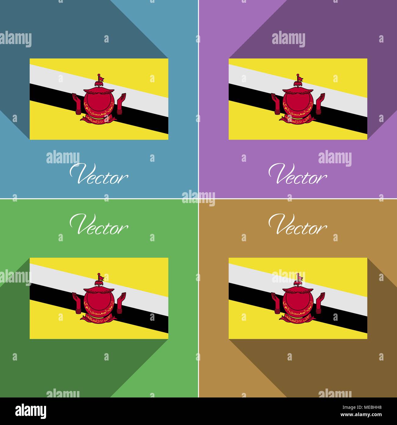 Flags of Brunei. Set of colors flat design and long shadows. Vector ...