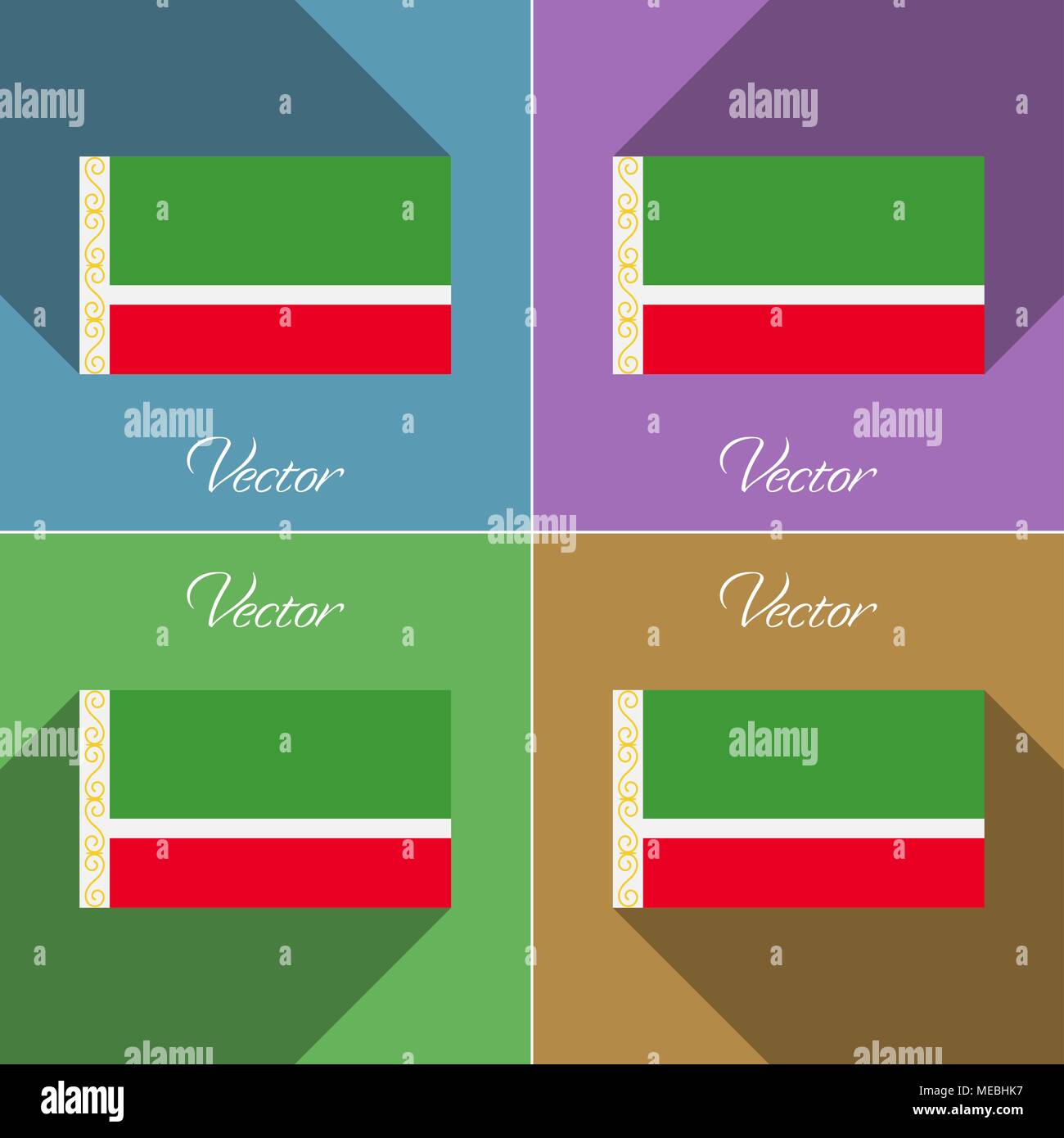 Flags of Chechen Republic. Set of colors flat design and long shadows ...