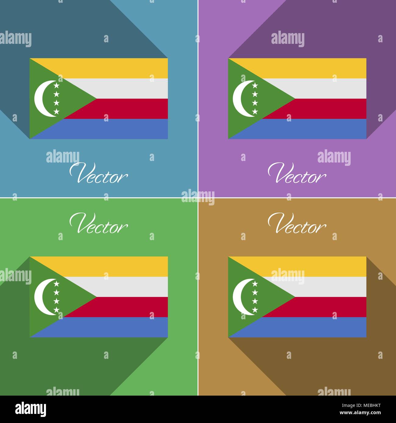 Flags of Comoros. Set of colors flat design and long shadows. Vector ...