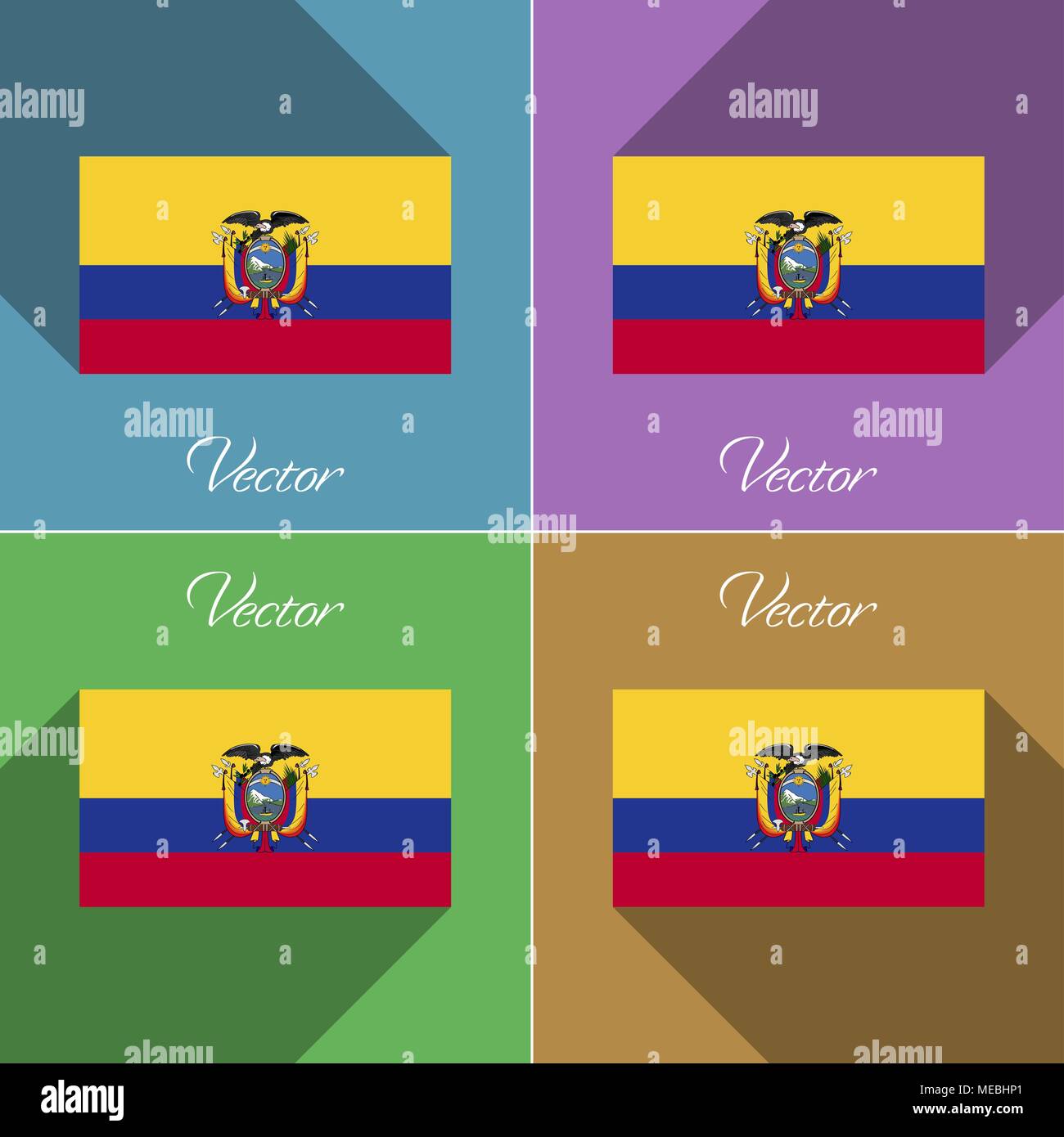 Flags of Ecuador. Set of colors flat design and long shadows. Vector ...