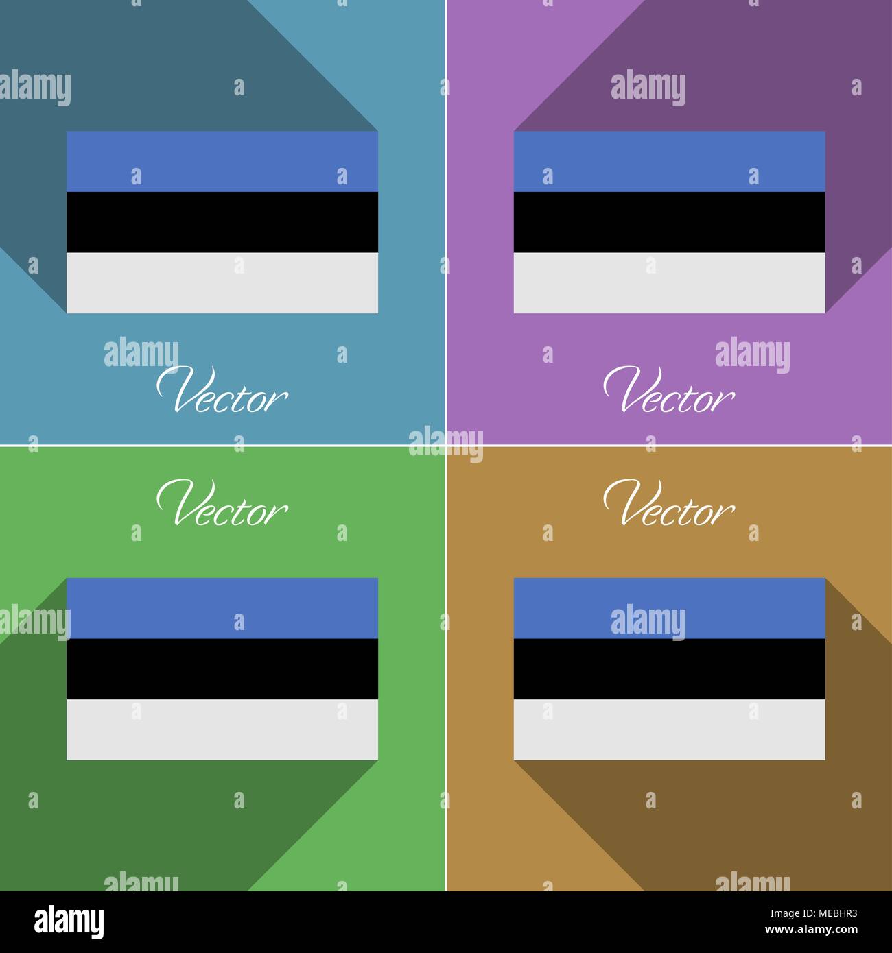 Flags of Estonia. Set of colors flat design and long shadows. Vector ...