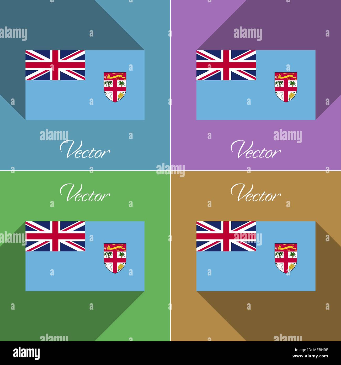 Flags of Fiji. Set of colors flat design and long shadows. Vector ...