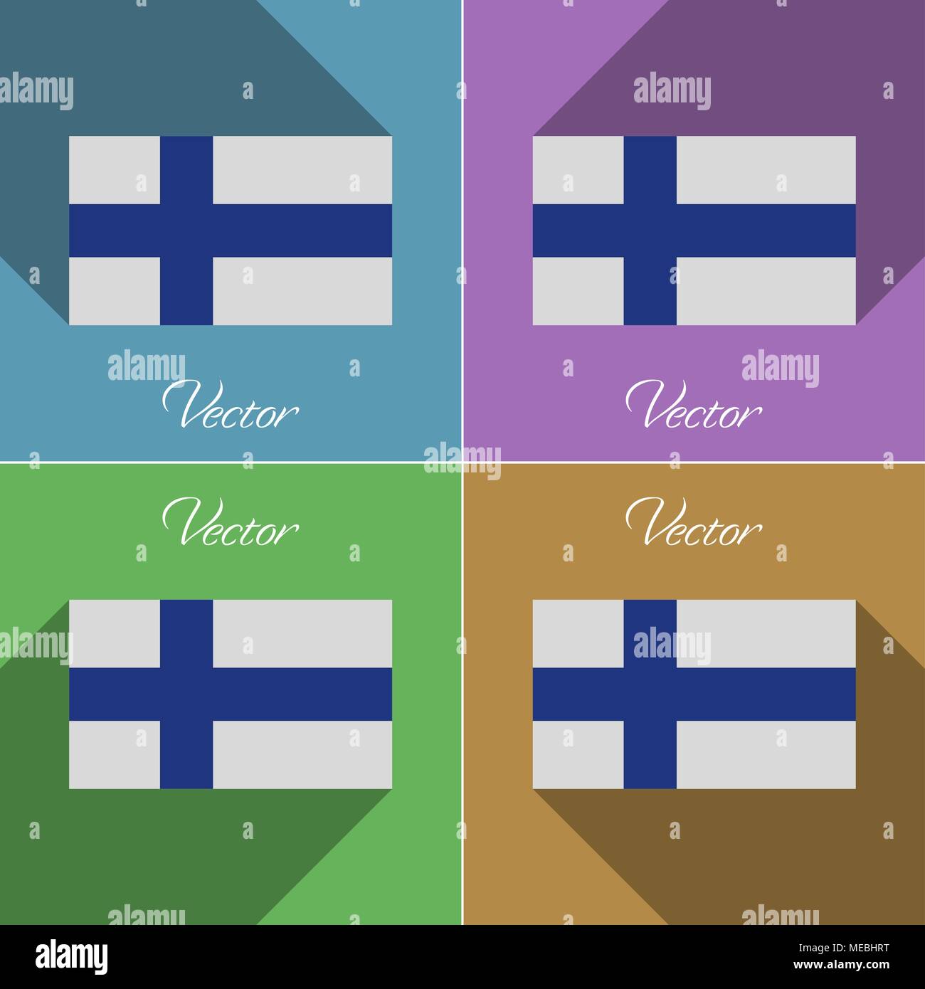 Flags of Finland. Set of colors flat design and long shadows. Vector ...