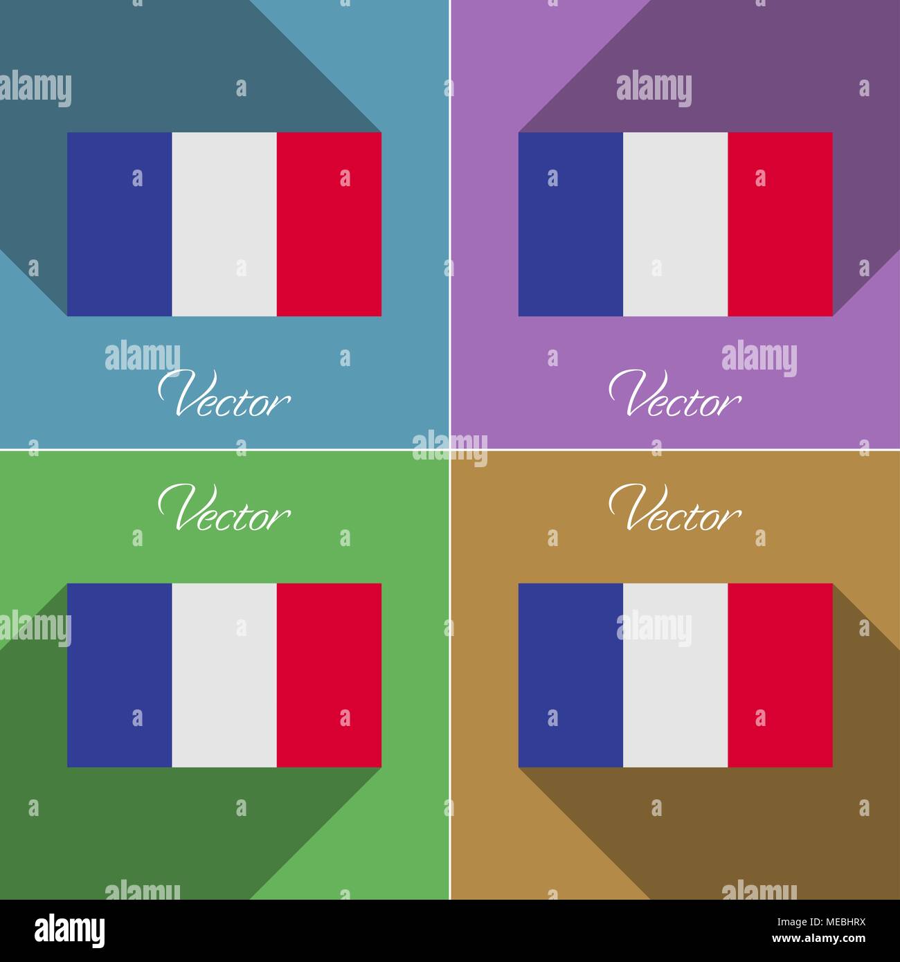 Flags of Frence. Set of colors flat design and long shadows. Vector ...