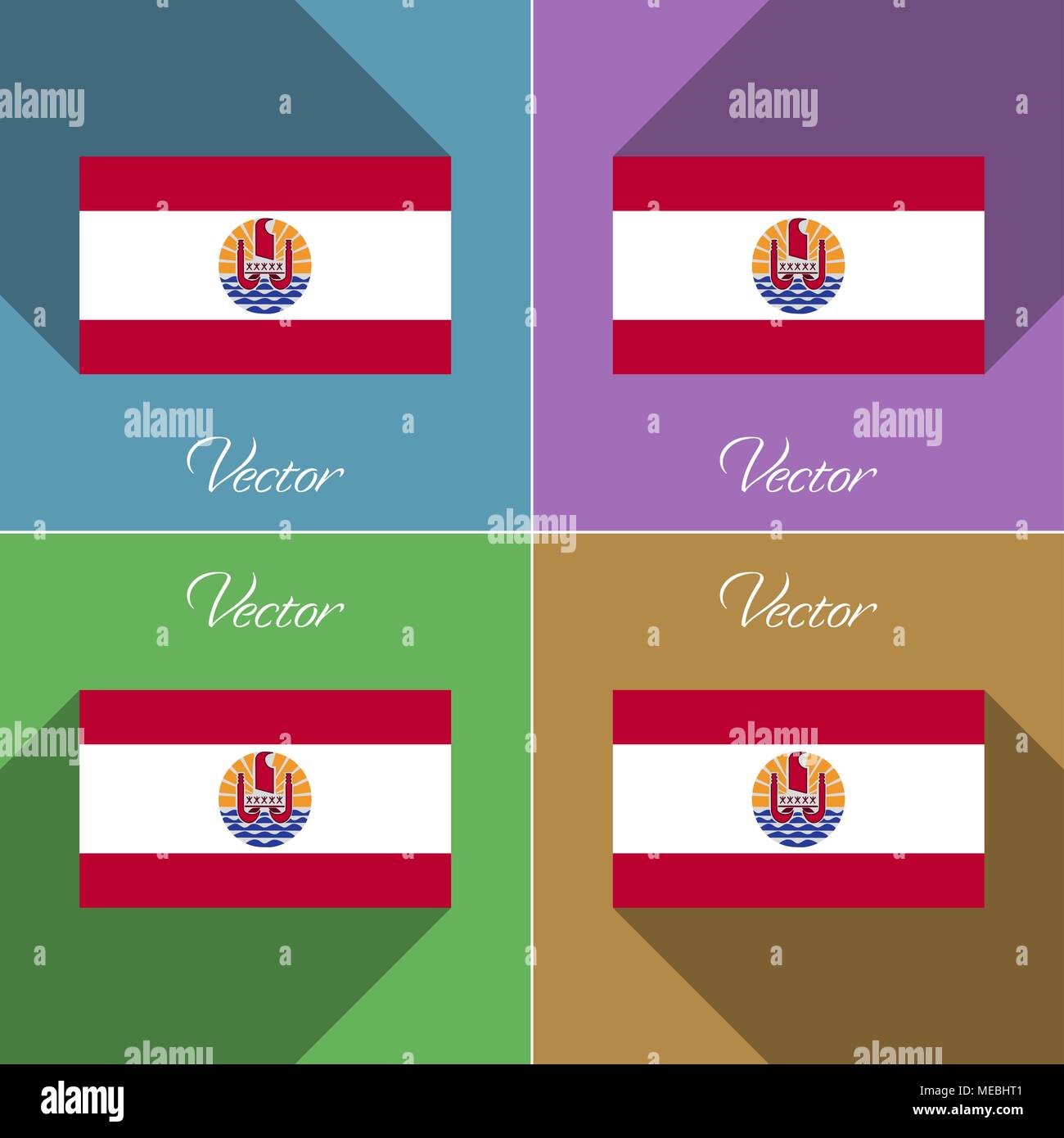Flags of french polynesia. Set of colors flat design and long shadows ...