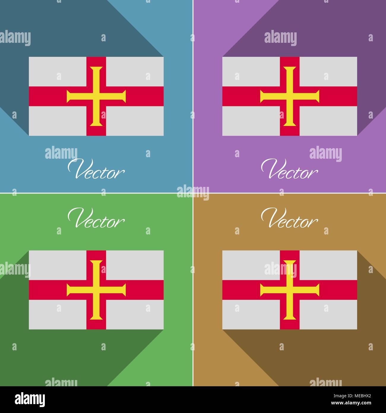 Flags Of Guernsey Set Of Colors Flat Design And Long Shadows Vector