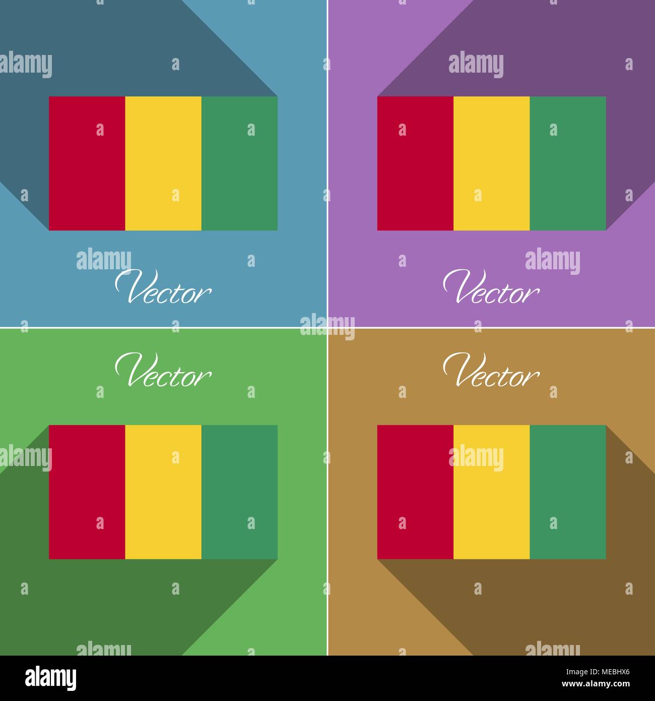 Flags of Guinea. Set of colors flat design and long shadows. Vector ...