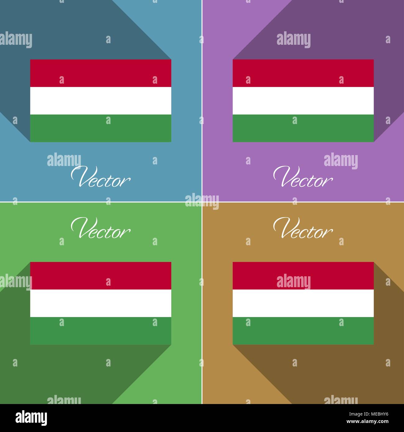 Flags of Hugary. Set of colors flat design and long shadows. Vector ...