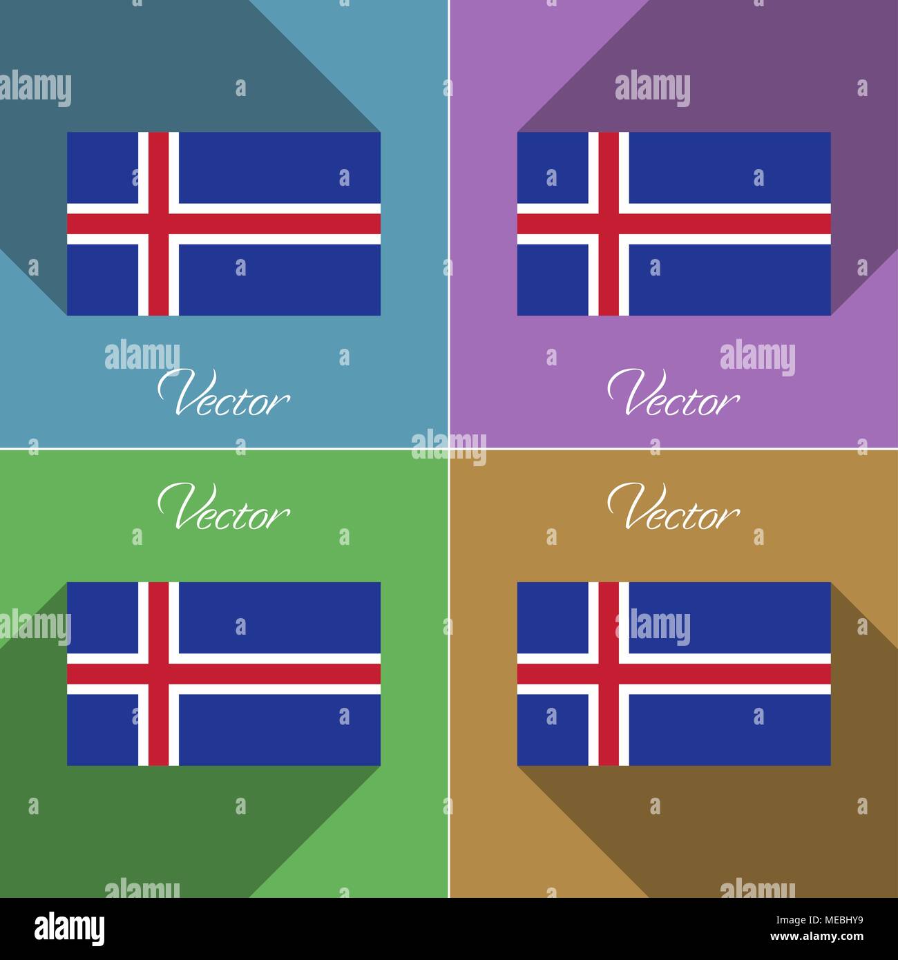 Flags of Iceland. Set of colors flat design and long shadows. Vector ...