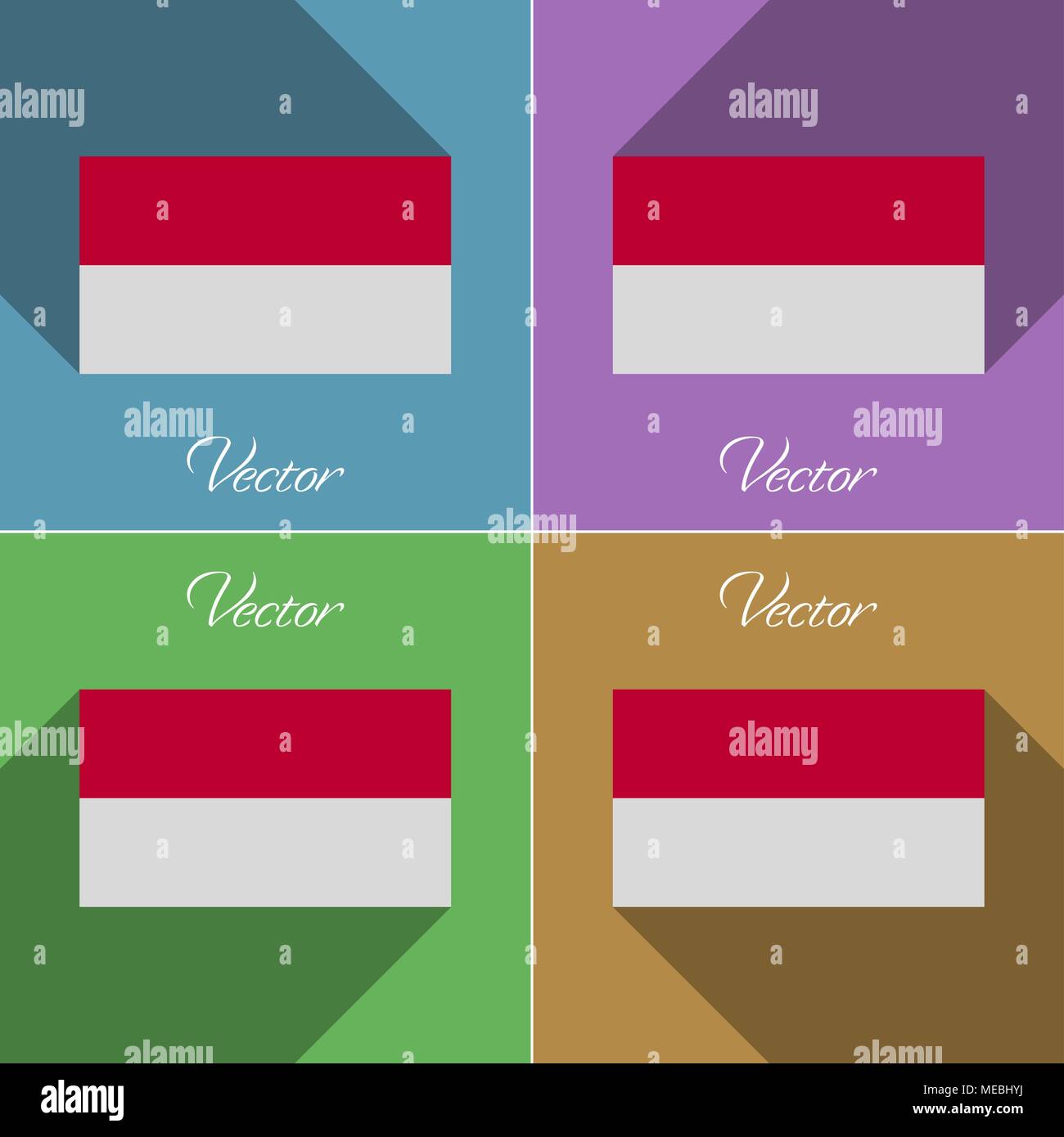 Flags of Indonesia. Set of colors flat design and long shadows. Vector ...