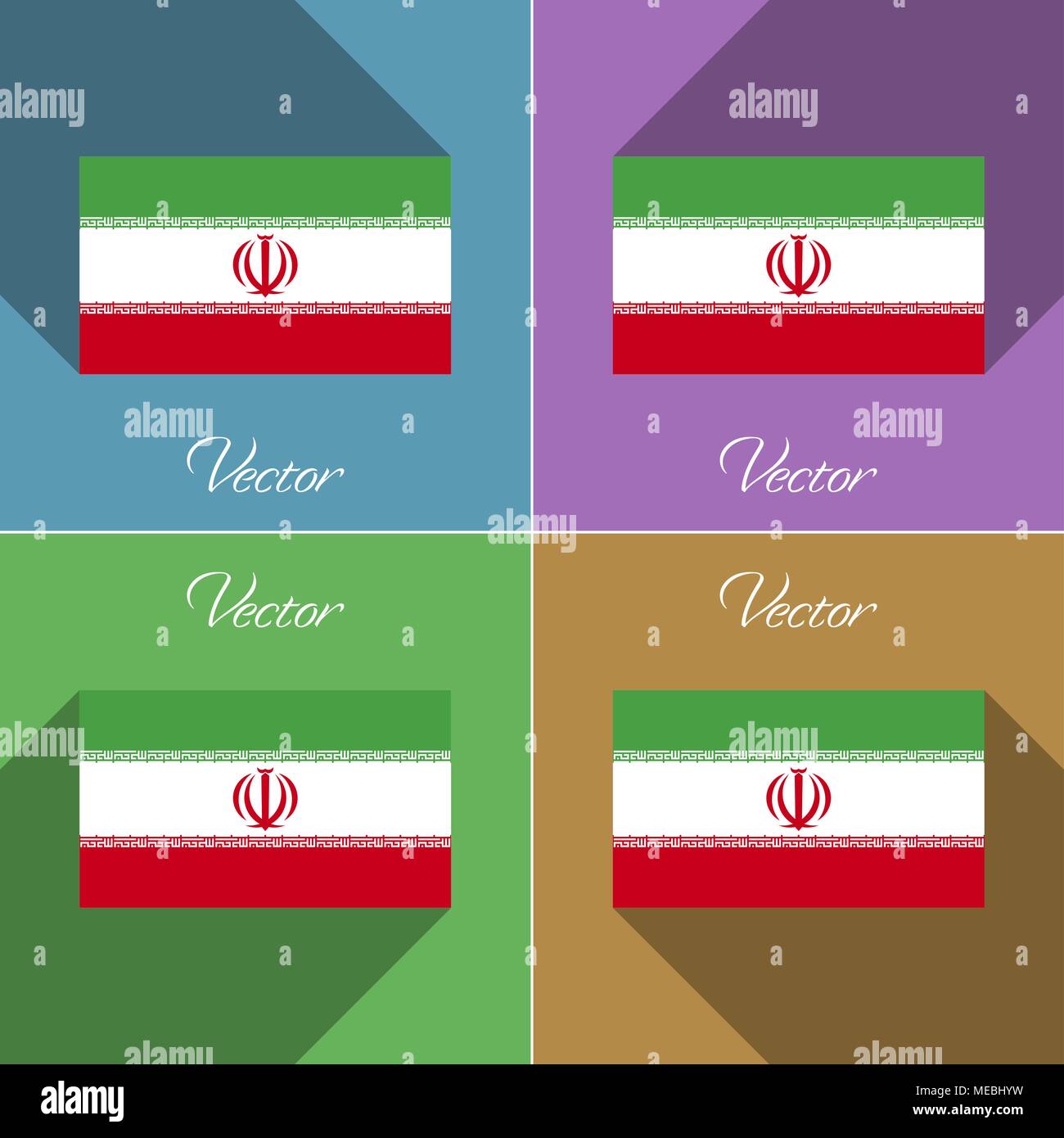 Flags of Iran. Set of colors flat design and long shadows. Vector ...