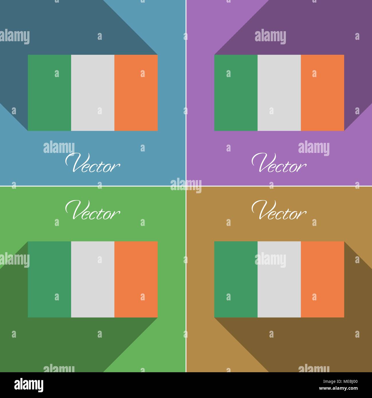 Flags of Ireland. Set of colors flat design and long shadows. Vector ...