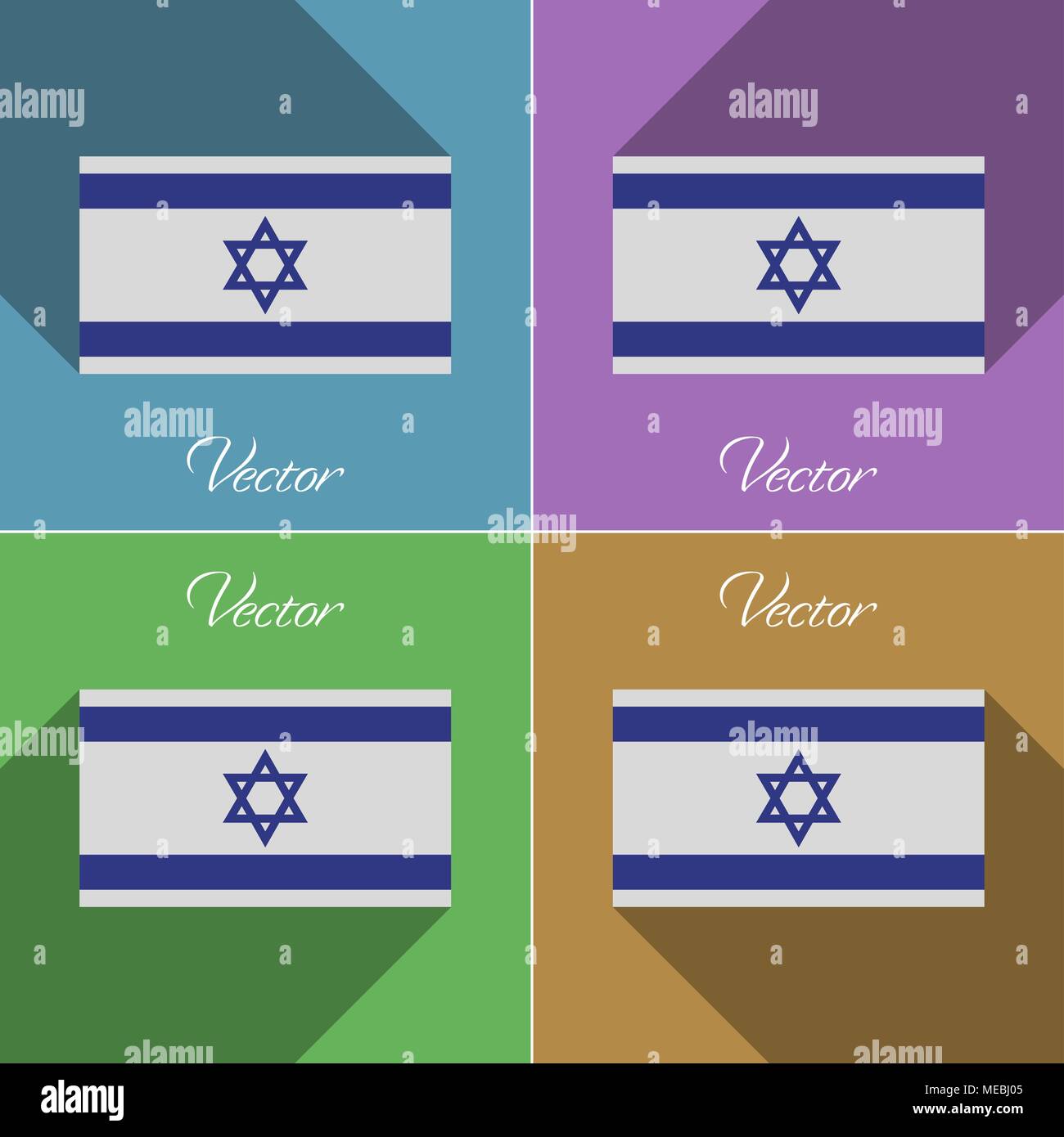 Flags of Israel. Set of colors flat design and long shadows. Vector ...