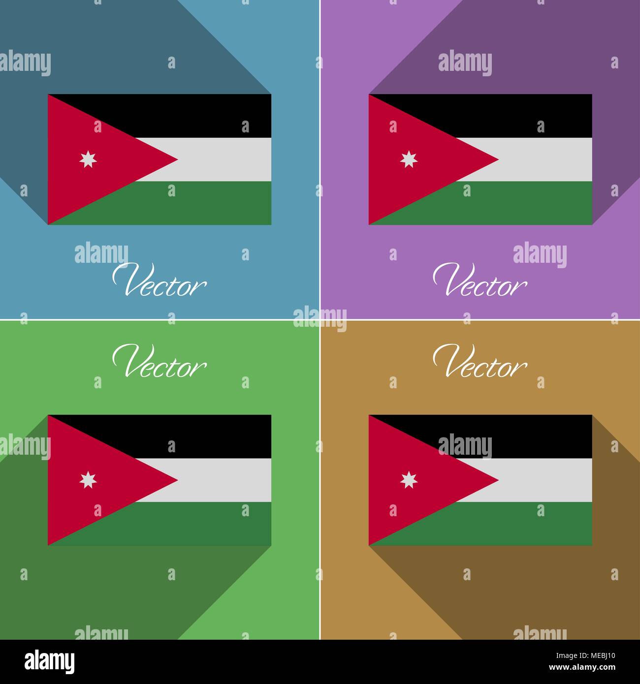 Flags of Jordan. Set of colors flat design and long shadows. Vector ...