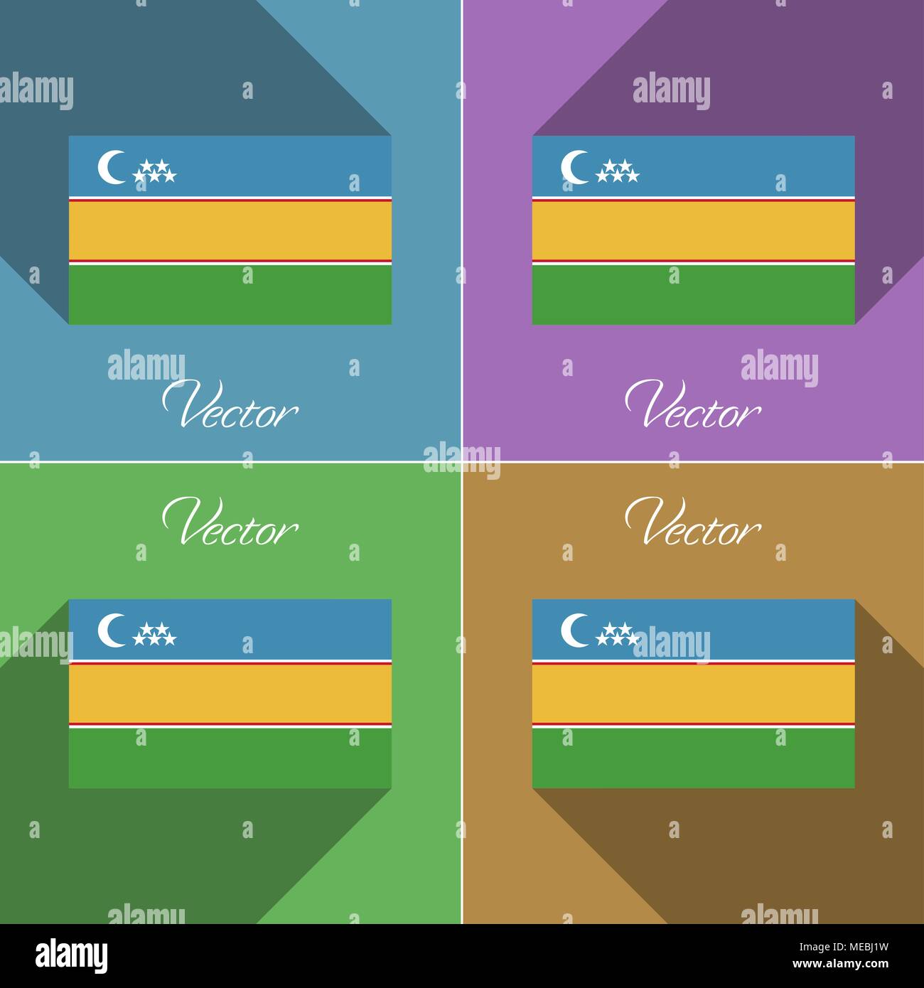 Flags of Karakalpakstan. Set of colors flat design and long shadows ...