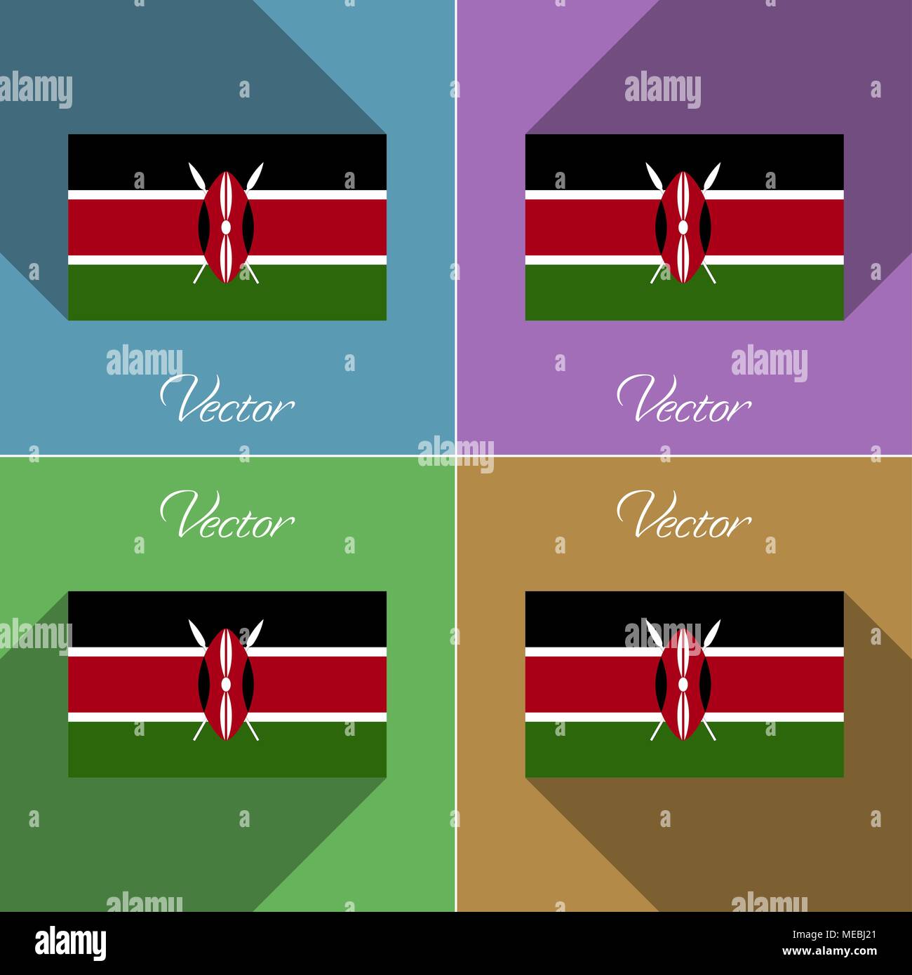 Flags of Kenya. Set of colors flat design and long shadows. Vector ...