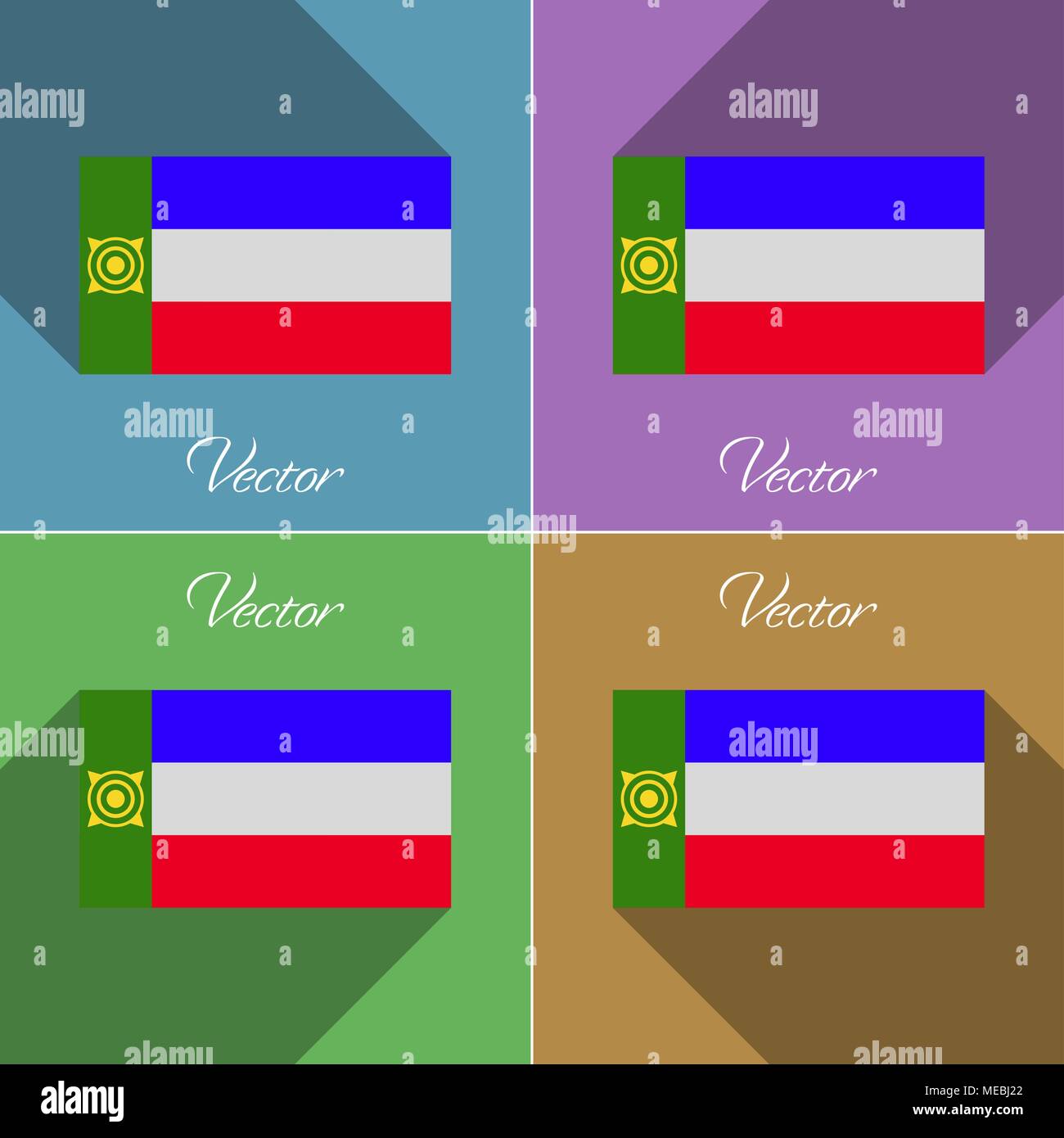 Flags of Khakassia. Set of colors flat design and long shadows. Vector ...