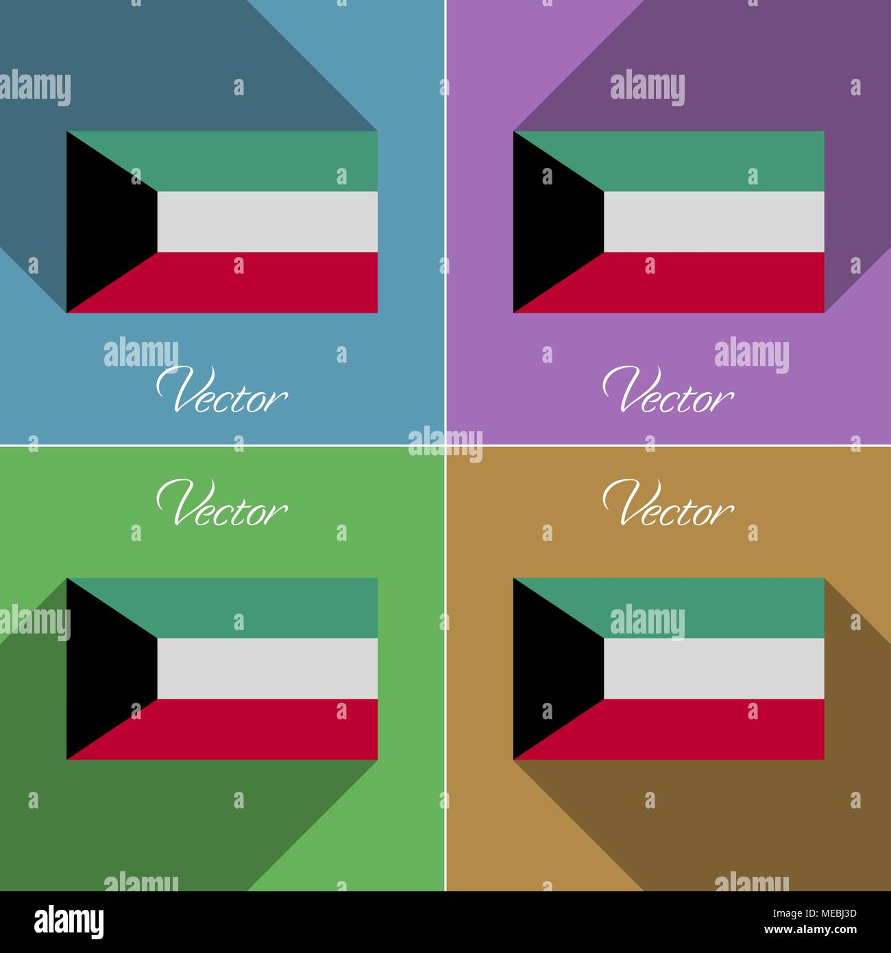 Flags of Kuwait. Set of colors flat design and long shadows. Vector ...