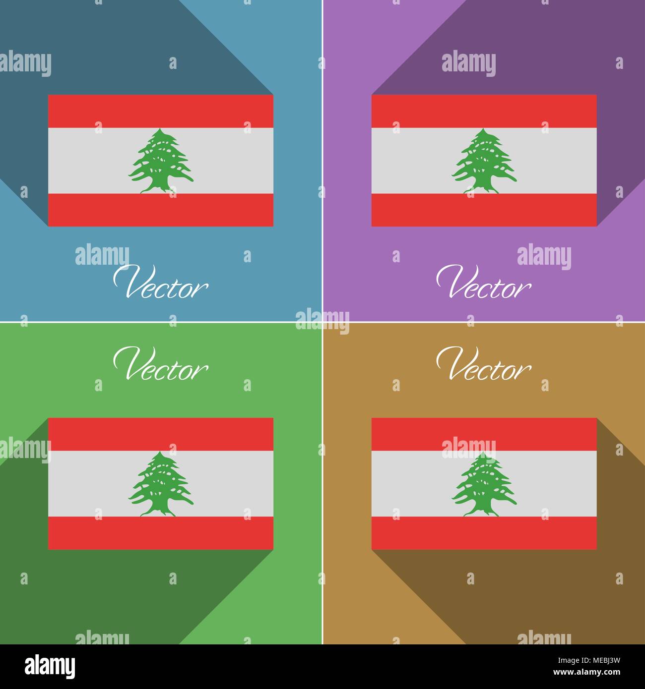 Flags of Lebanon. Set of colors flat design and long shadows. Vector ...